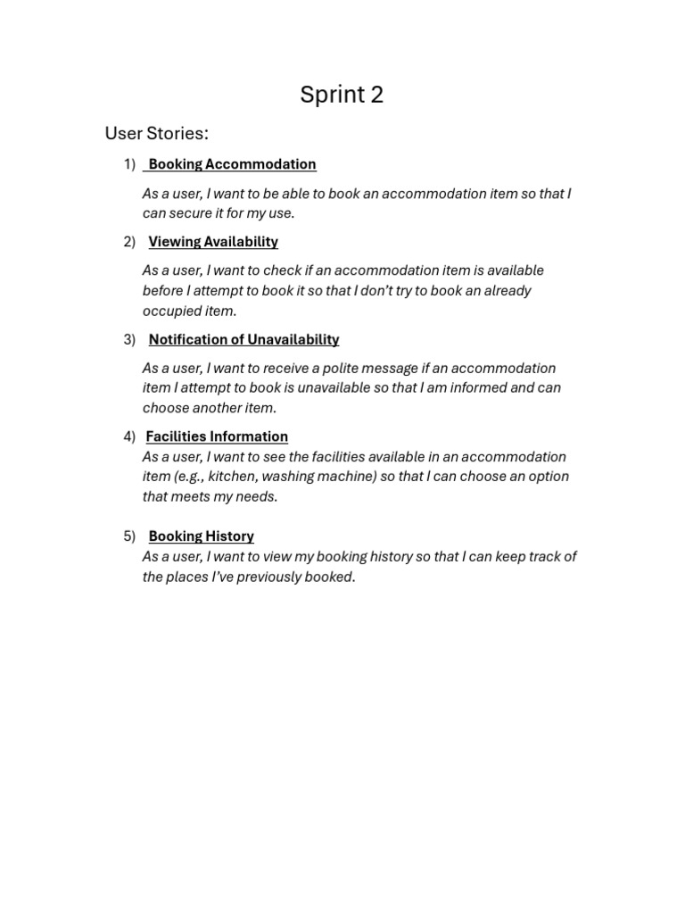 Sprint 2 User Stories | PDF