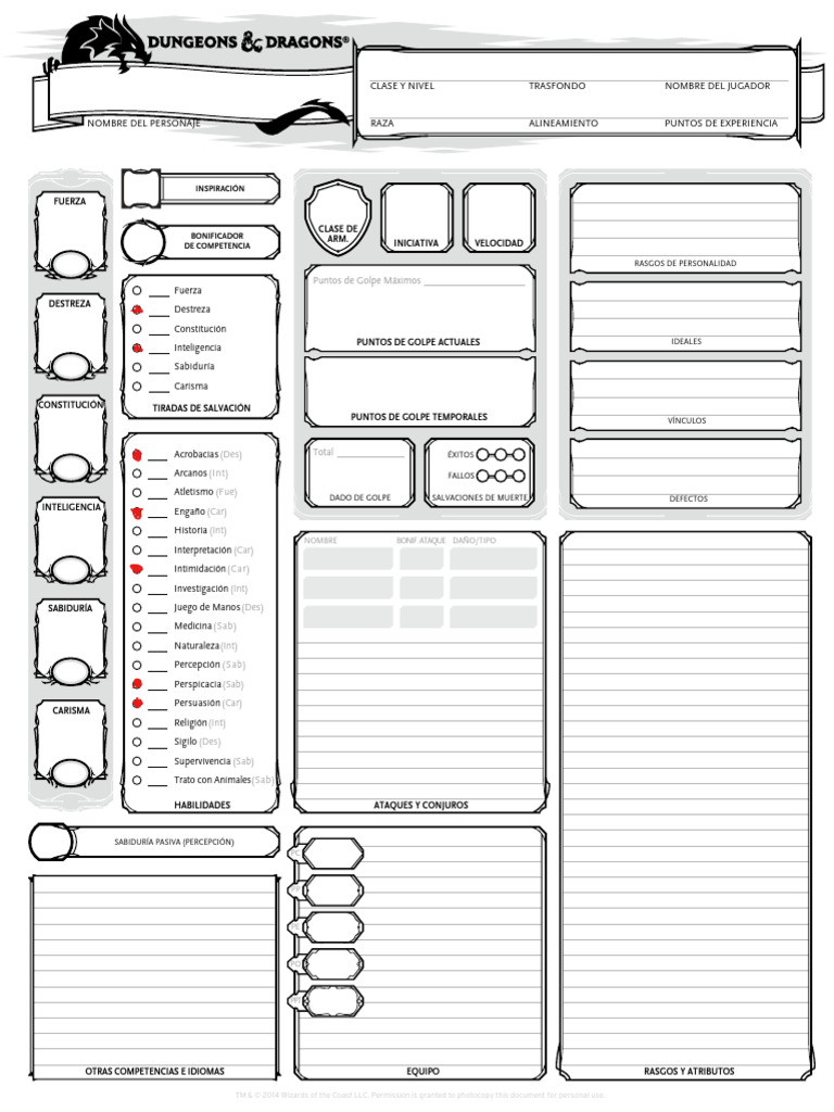 Hoja de Personaje DD 5e Enciclopedia DND Marshall | PDF
