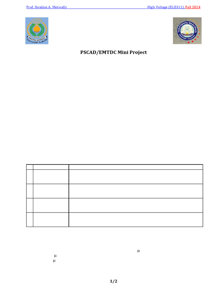 PSCAD Mini Project FL24 | PDF | Inductance | Metrology