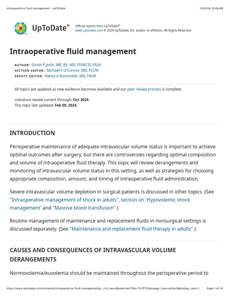 Intraoperative Fluid Management - UpToDate | PDF | Echocardiography ...