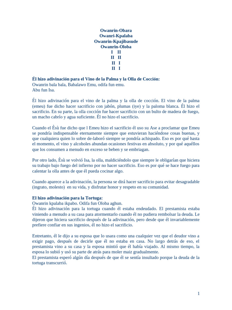 Adivinaciones de Owanrin y Sacrificios | PDF