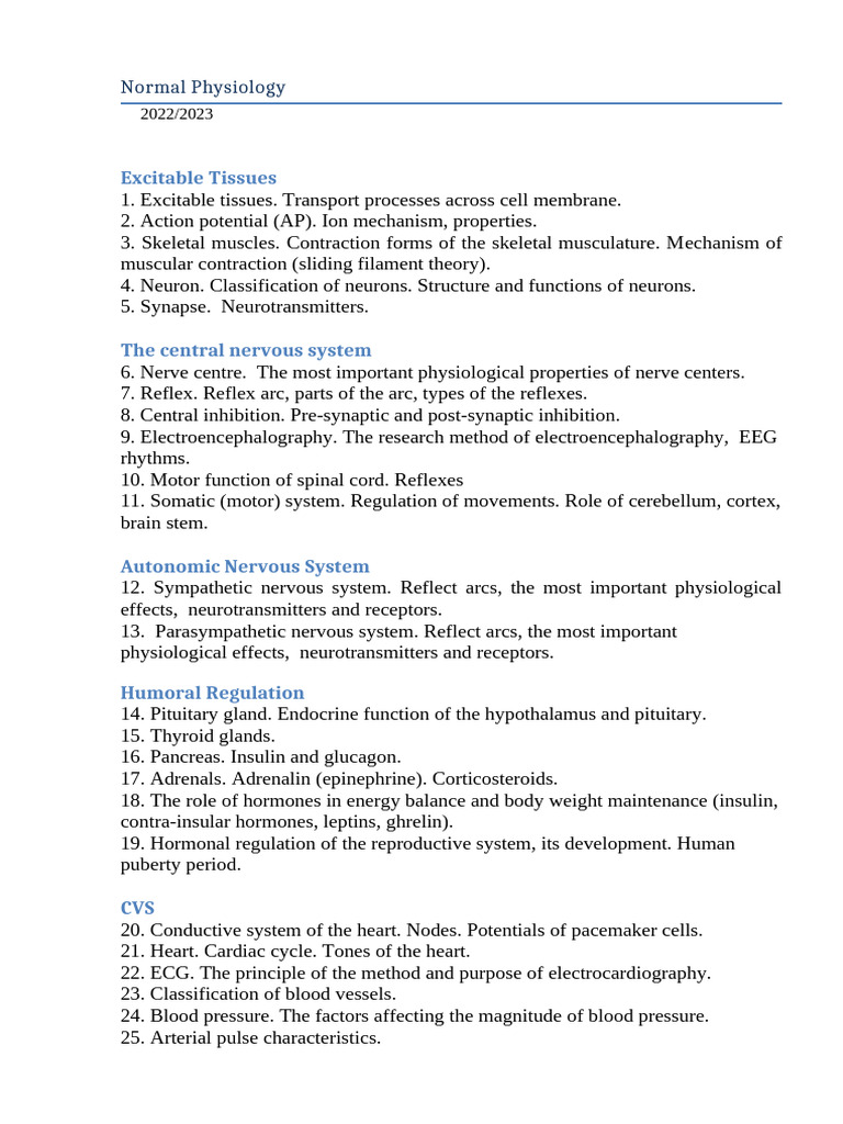 Normal Physiology Exam24 | PDF