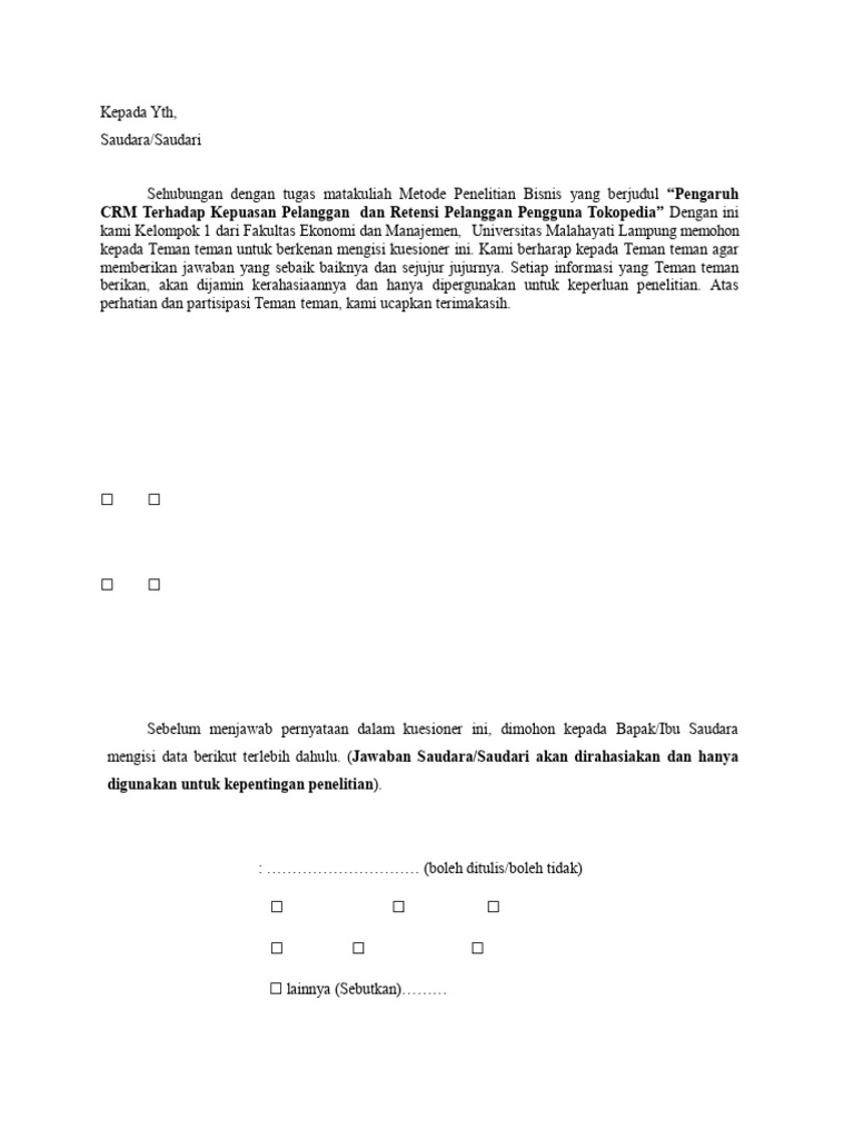 Kuesioner Baru - Kel1 | PDF