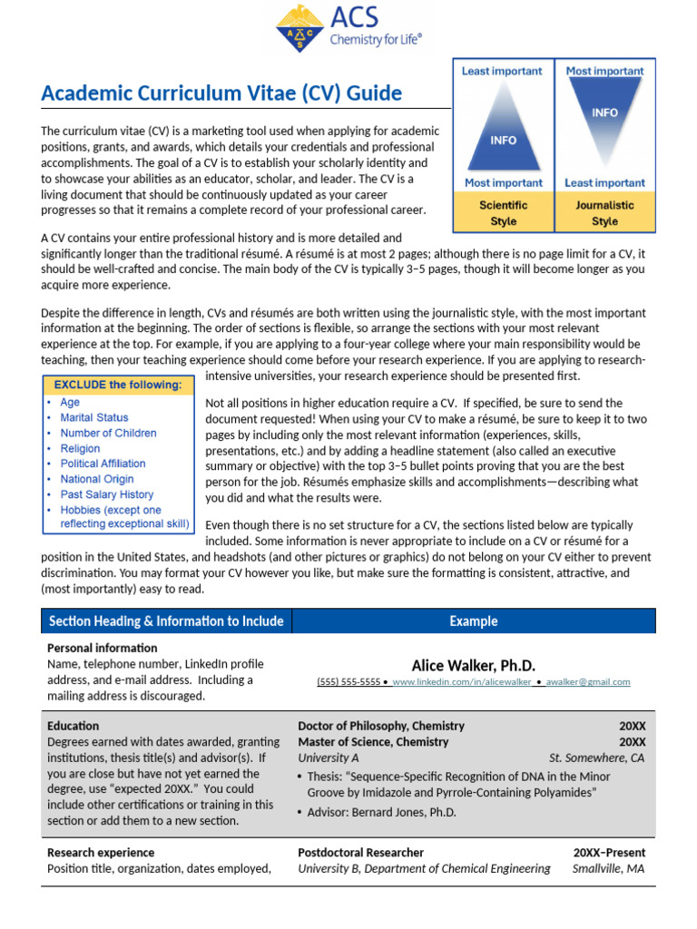 Acs Careers Academic CV Guide and Template | PDF | Résumé | Physical Sciences