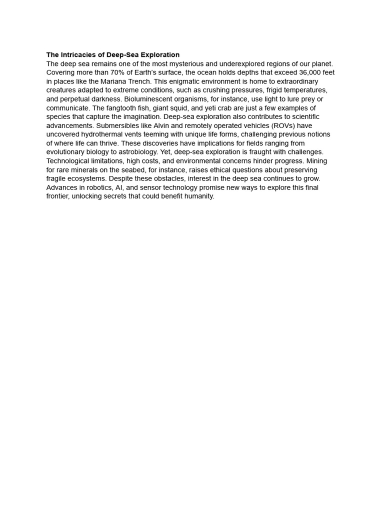 Deep Sea Exploration | PDF