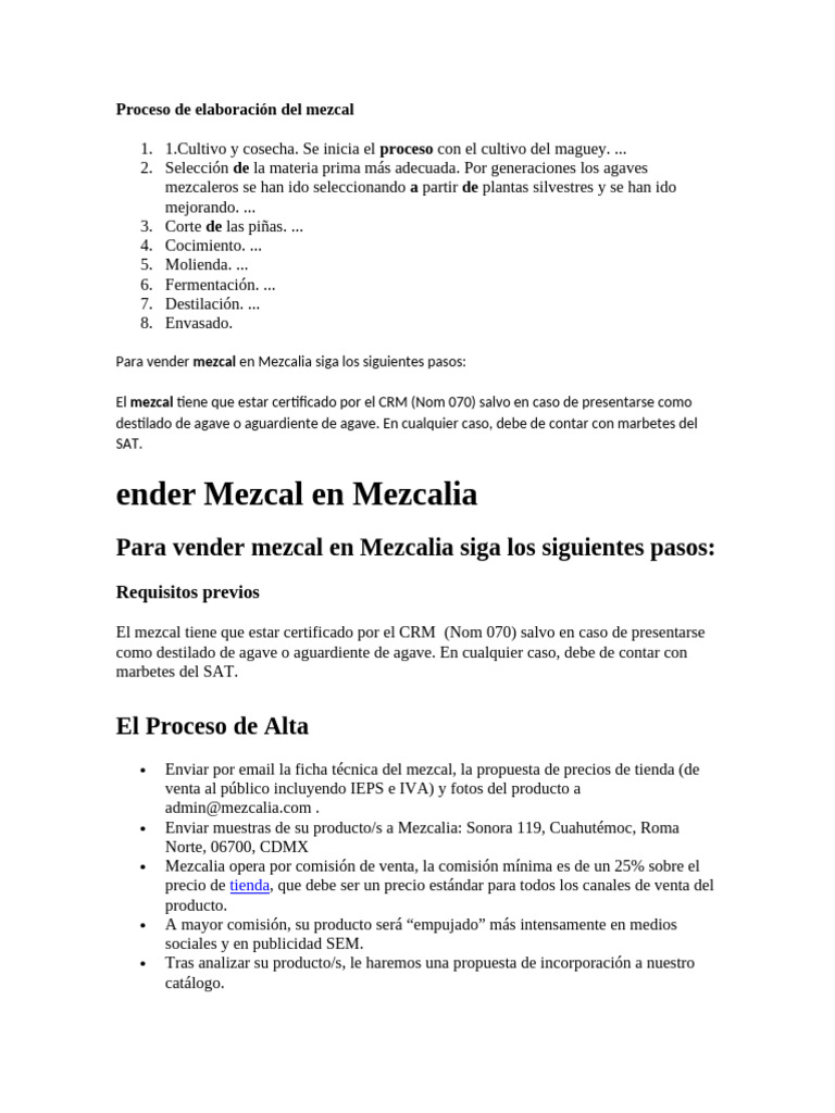 Proceso de elaboración del mezcal artesanal | PDF