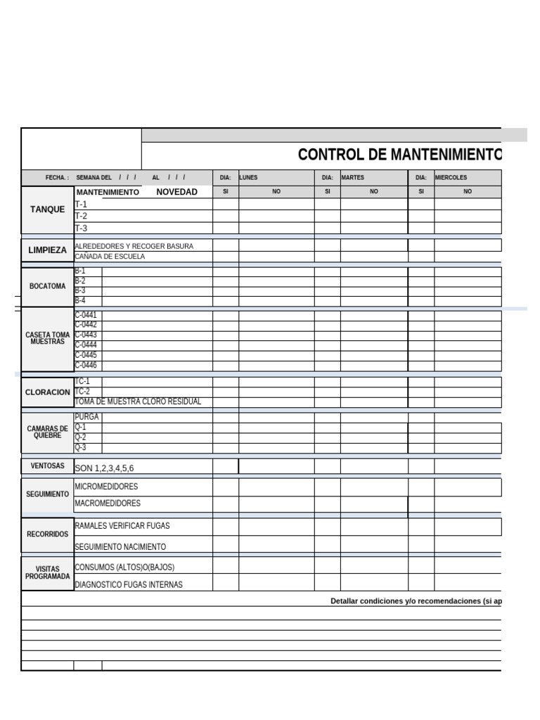 Bitácora de Mantenimiento Preventivo Excel | PDF