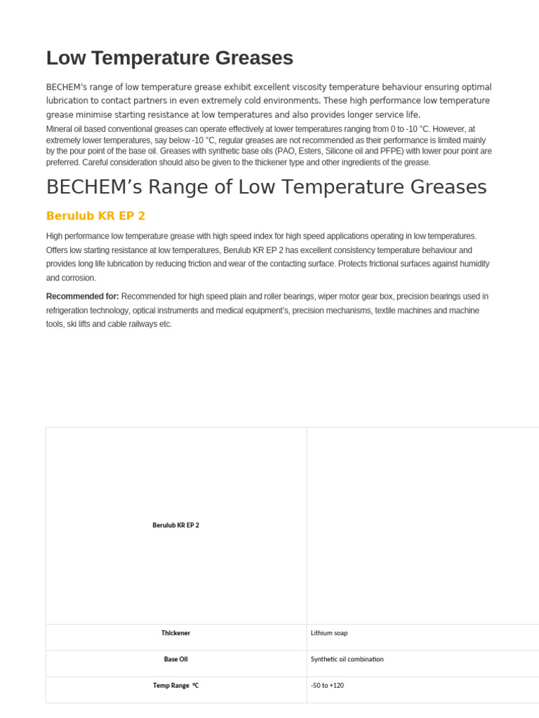 Low Temperature Greases | PDF | Bearing (Mechanical) | Materials