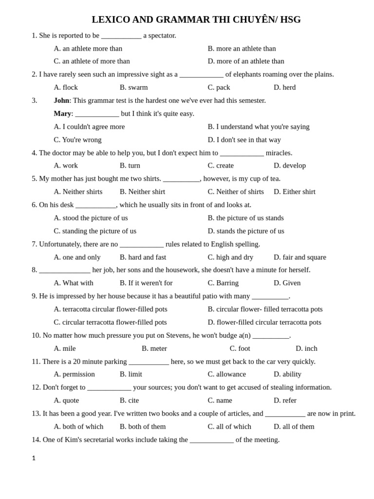 Lexico and Grammar Thi Chuyên | PDF
