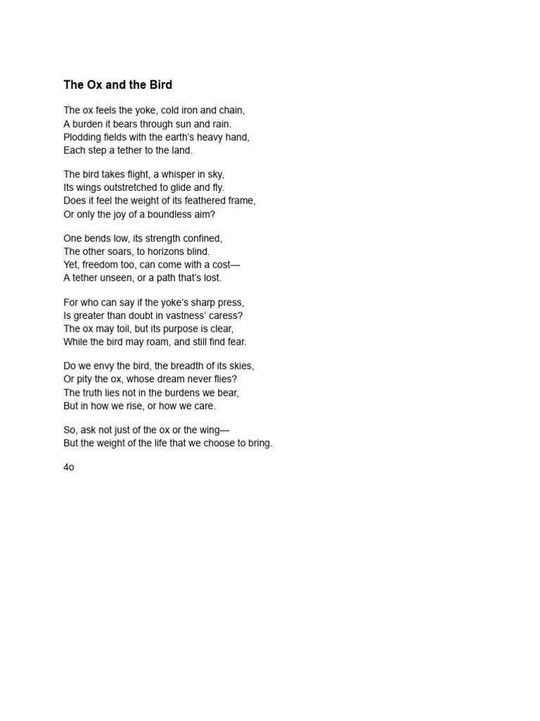 Ox and Bird: Freedom vs. Burden Poem | PDF