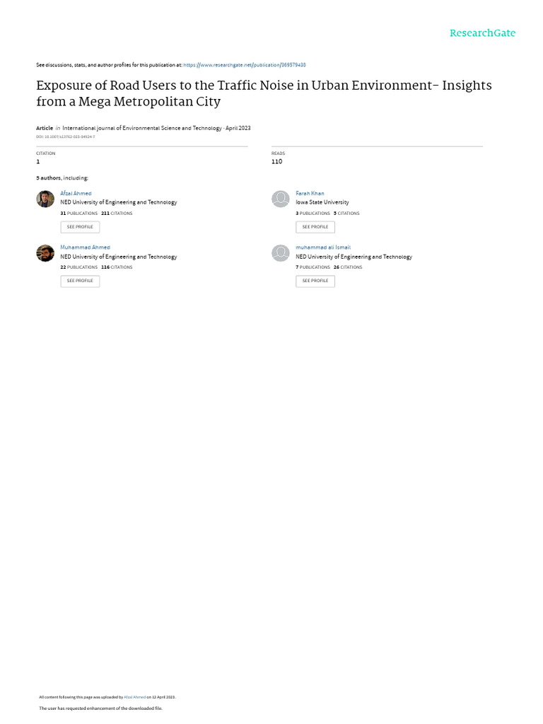 Exposure of Road Users To The Traffic Noise in Urban Environment ...