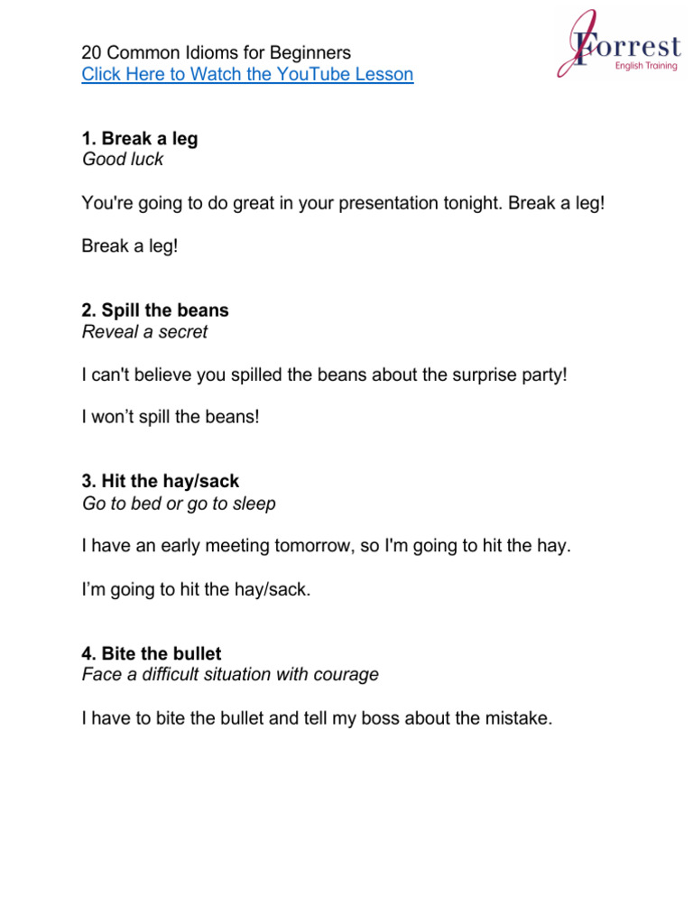 20 Common Idioms by JForrest English | PDF | Idiom