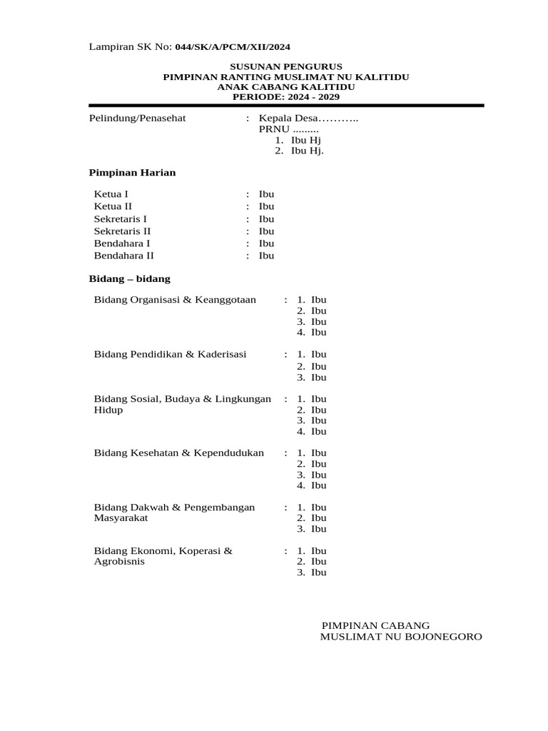 Format Pengurus Ranting Se Pac 2024 | PDF