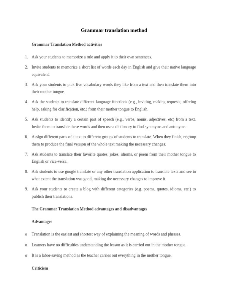 Grammar Translation Method Overview | PDF | Translations | English Language
