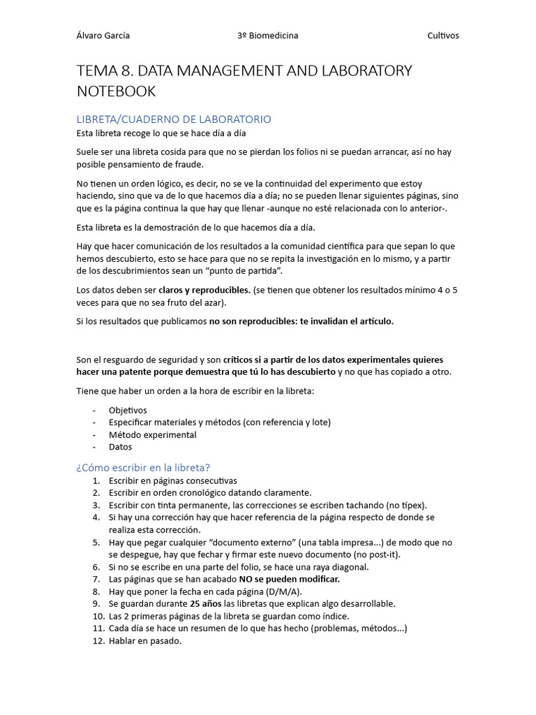 Gestión de Datos y Cuadernos de Lab | PDF | Experimentar