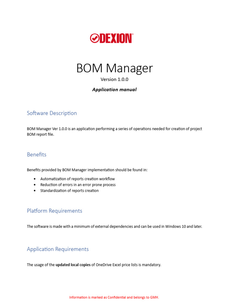 BOM Manager - Software Manual | PDF | Computer File | Microsoft Excel