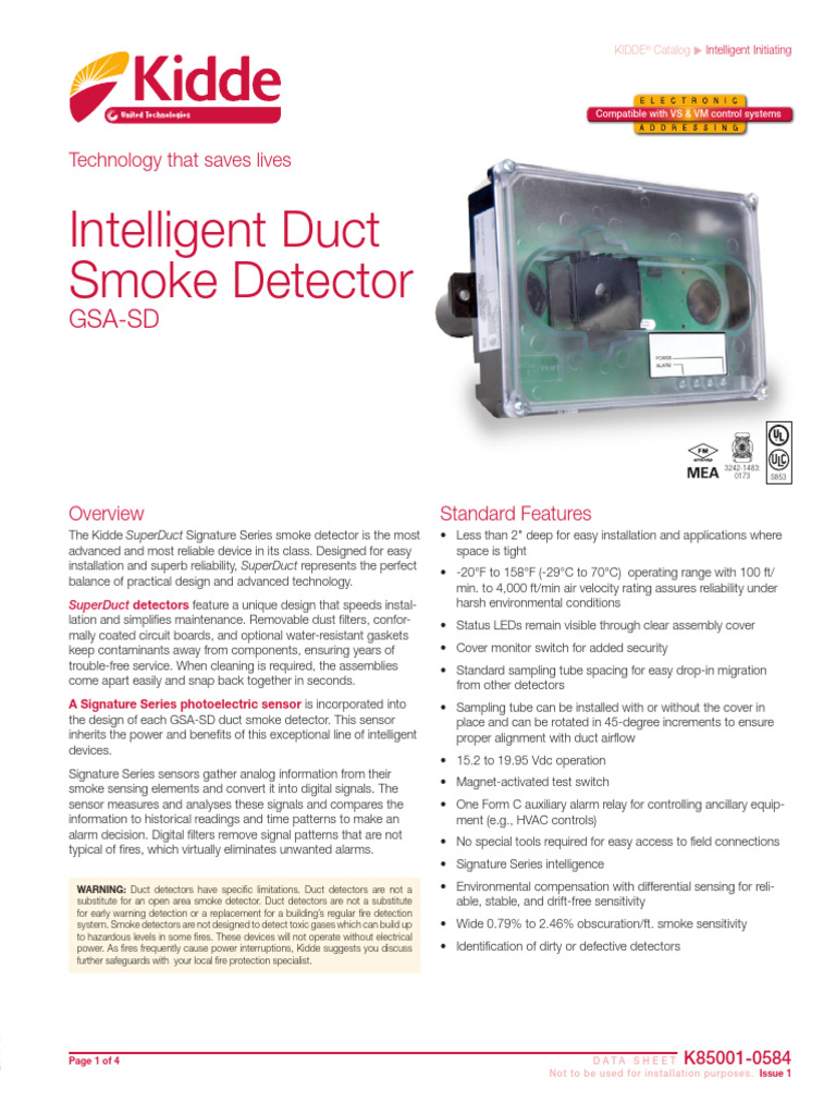 K85001-0584 - Intelligent SuperDuct Duct Smoke Detector | PDF | Duct ...