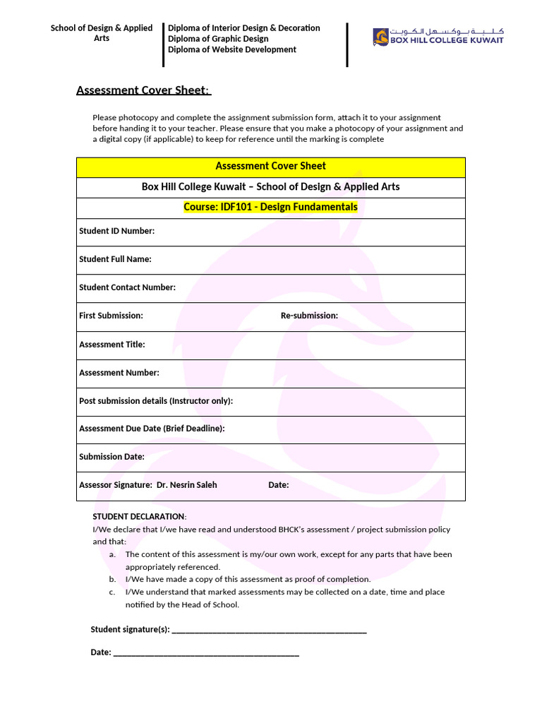 Idf101 - Cover Sheet Design Fundamentals Fall2024 | PDF