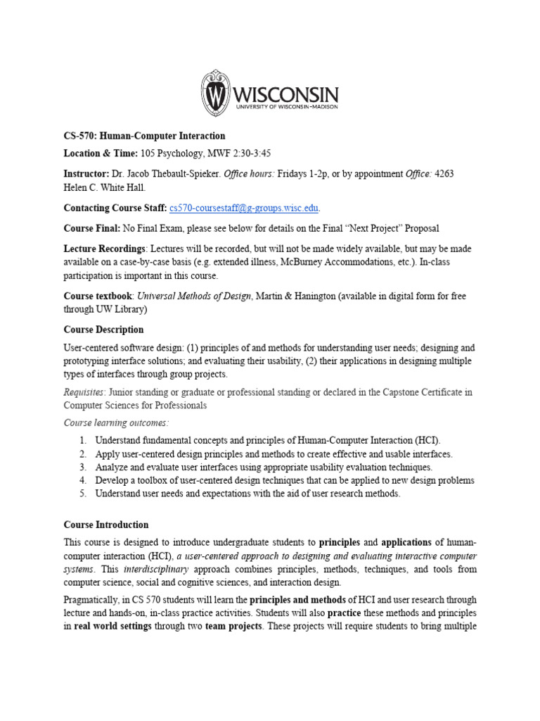 CS 570 Syllabus F24 | PDF | Human–Computer Interaction | Usability