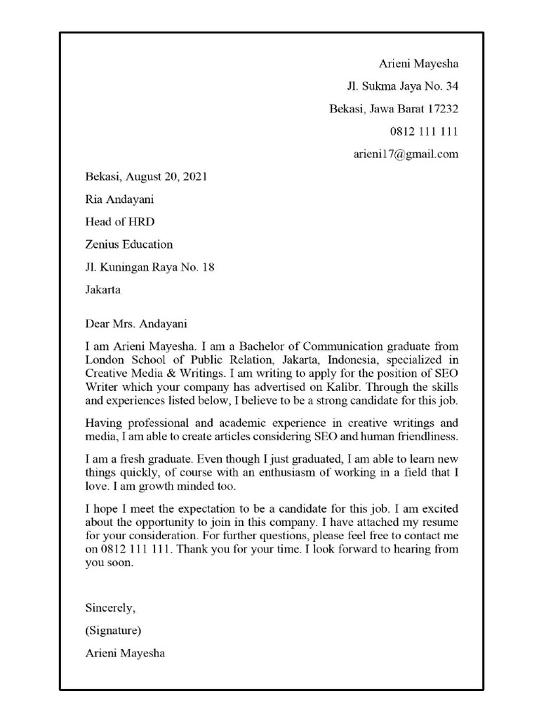 Sample Text of Application Letter | PDF