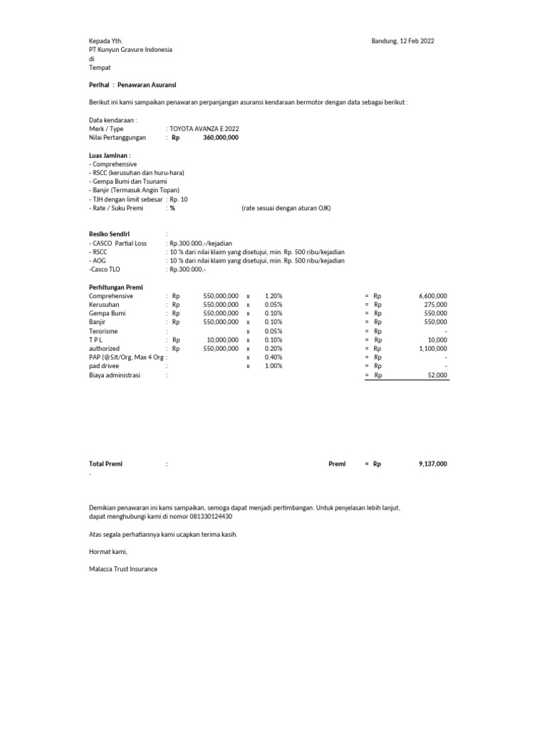 Penawaran Yayan Sofyan Tanpa Aog Dan Bencana Alam | PDF