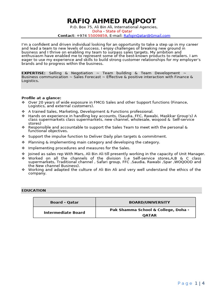 Rafiq Ahmed Rajpoot - CV 2024 | PDF | Sales | Retail