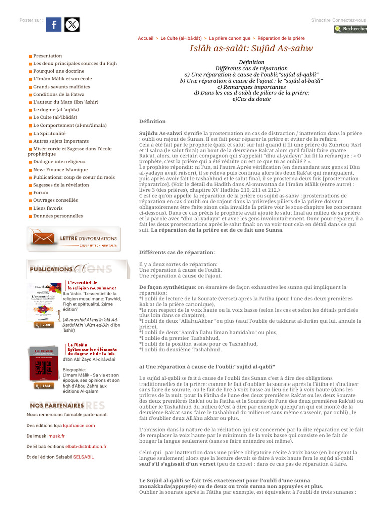 Réparation de la prière malikite | PDF | Prière | Éthiques islamiques