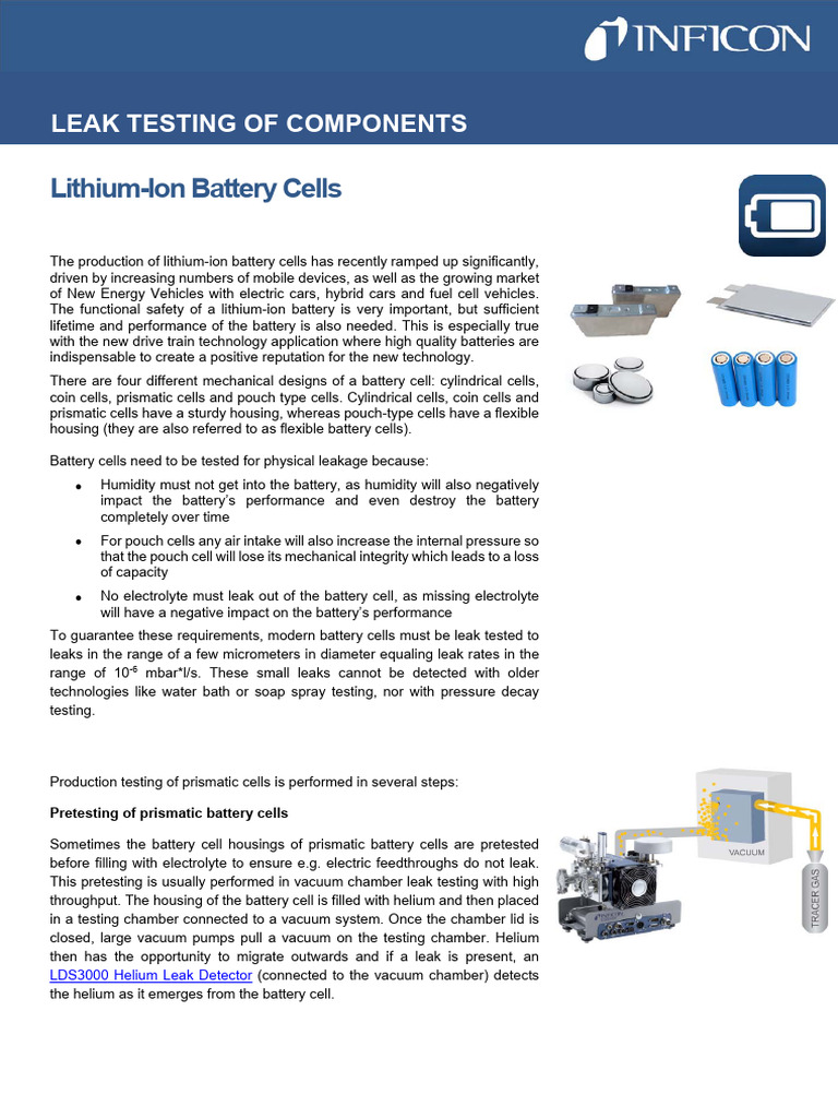 Leak Testing of Lithium-Ion Battery Cells | PDF | Leak | Lithium Ion ...