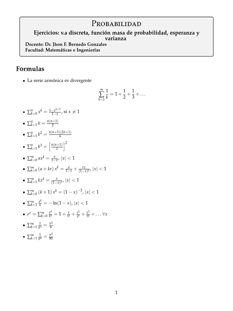 Prob3 Ejercicios Va Discreta | PDF | Probabilidad | Teoría estadística