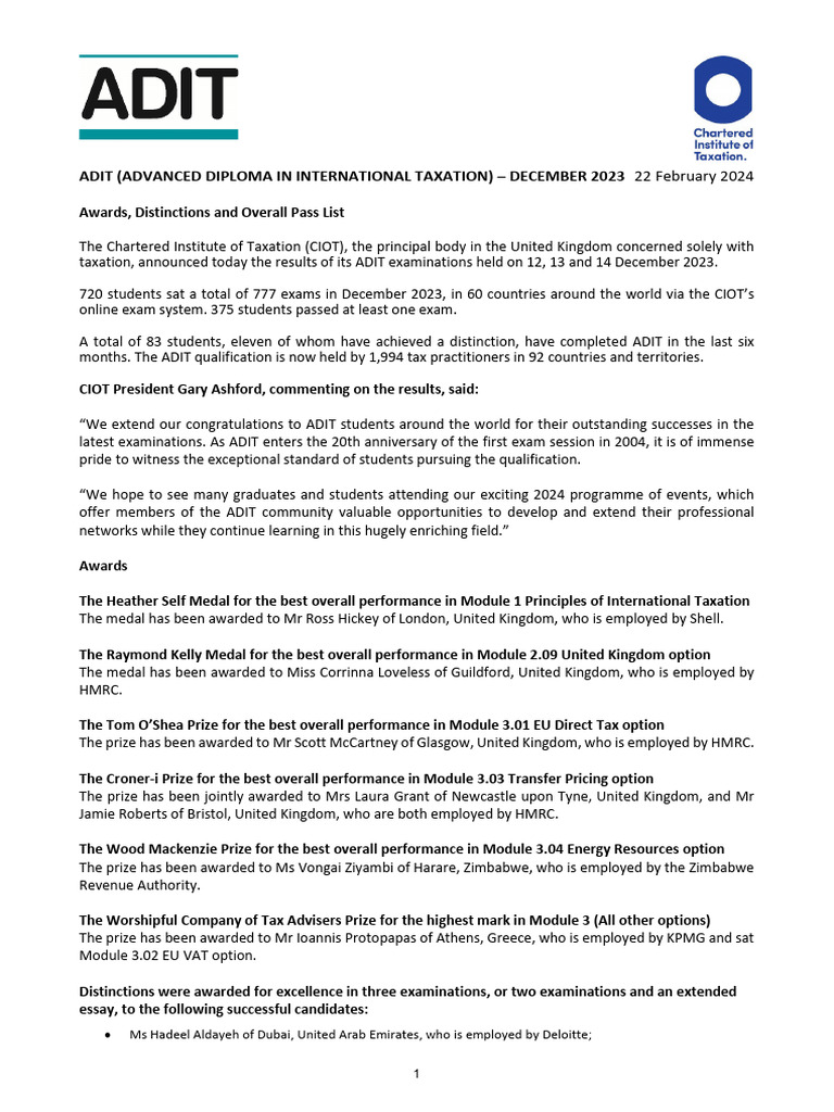 ADIT Exam Results & Achievements | PDF | Public Finance | Payments