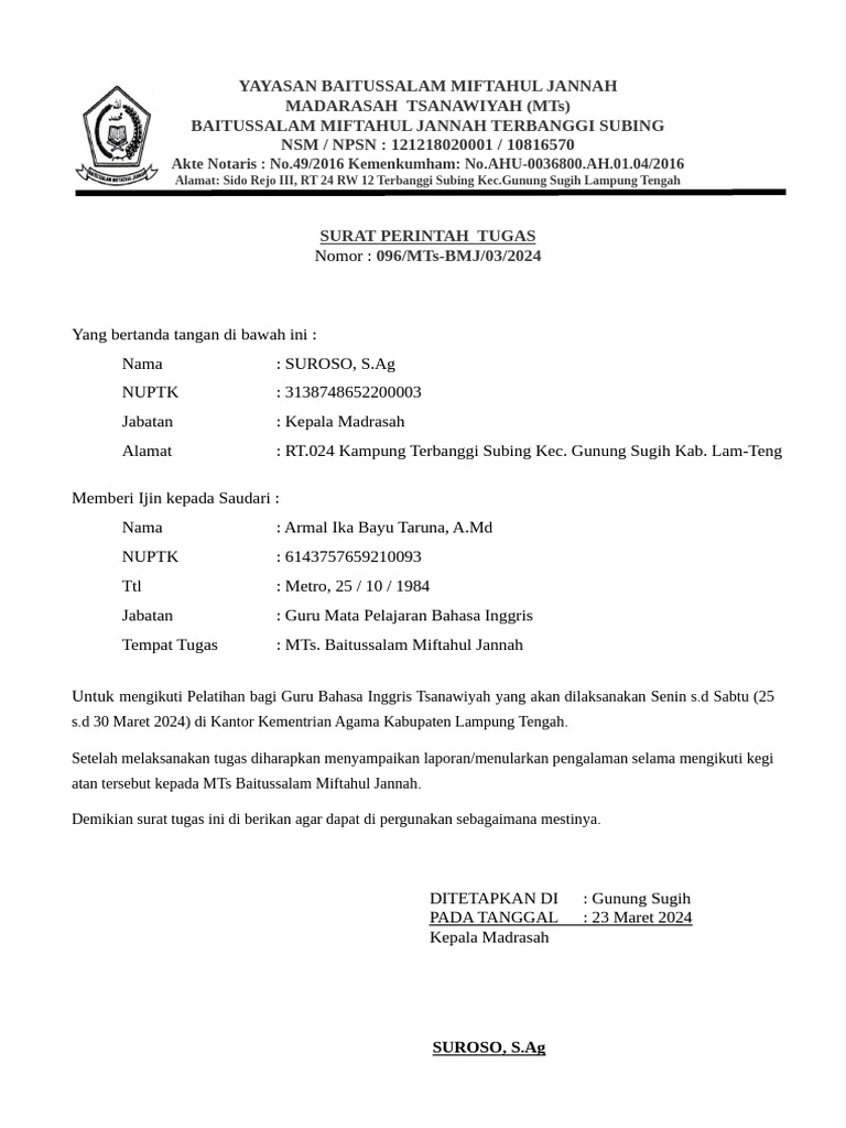 Surat Tugas Mr Bayu | PDF