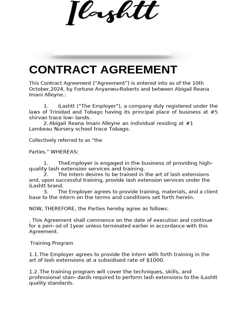 Lash Extension Training Contract Agreement | PDF | Indemnity | Private Law