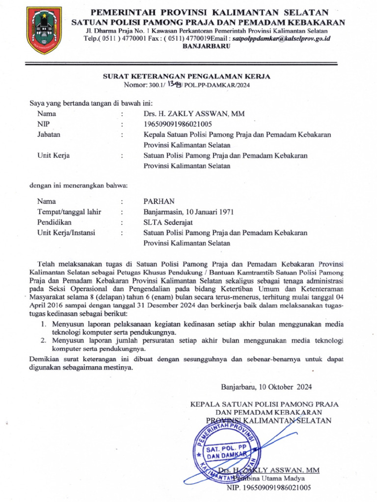 Surat Keterangan Pengalaman Kerja - Parhan - 11zon | PDF