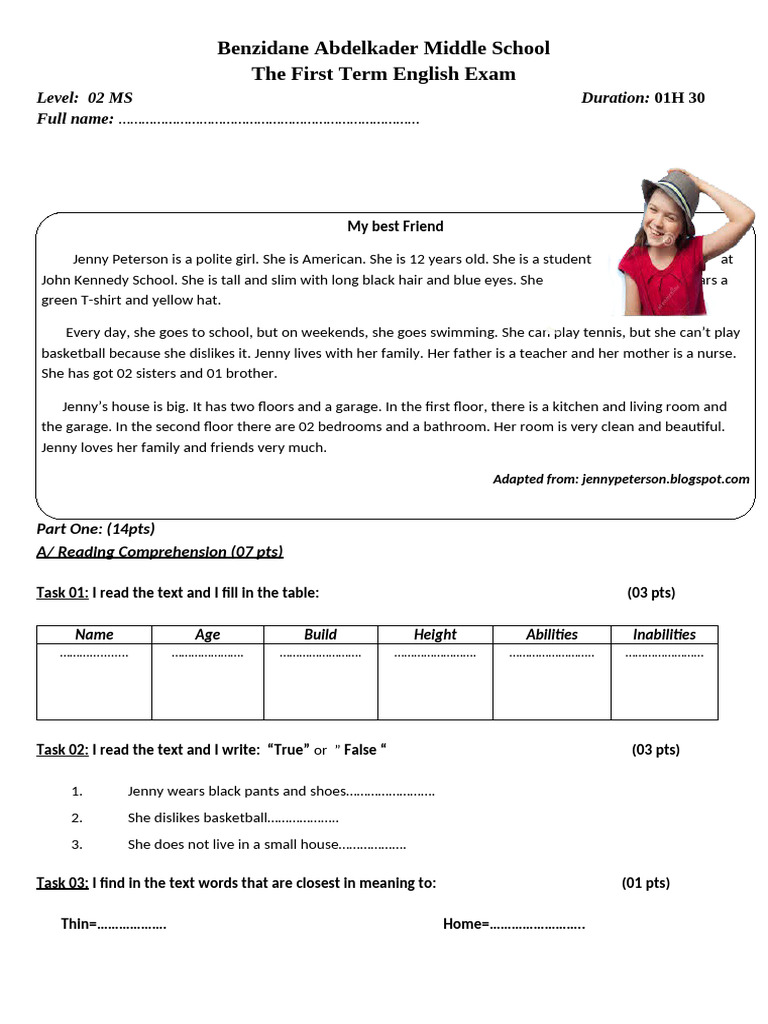 Benzidane Abdelkader Middle School 2ms Exam | PDF