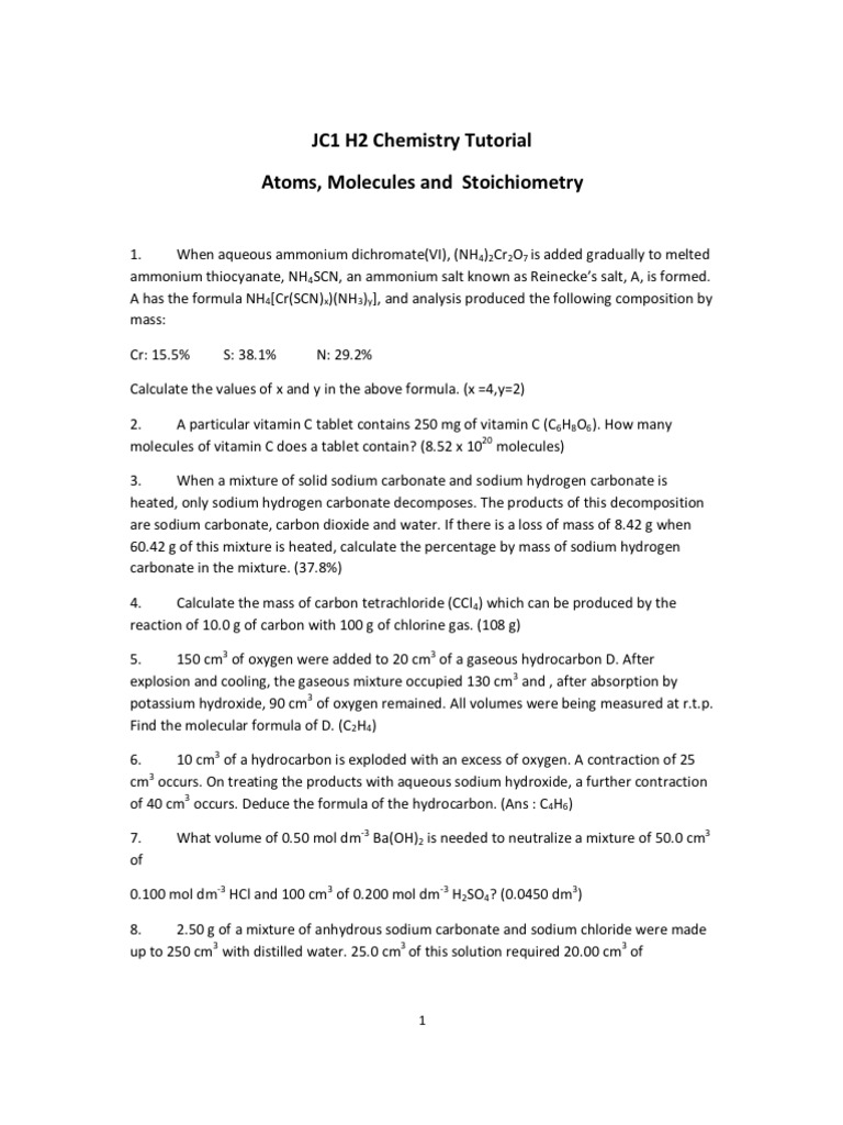 Mole Concept Exercise | PDF