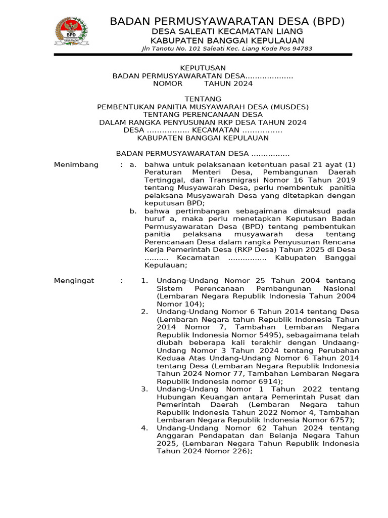 SK Panitia Musdes Perencanaan Desa 2025 OK | PDF