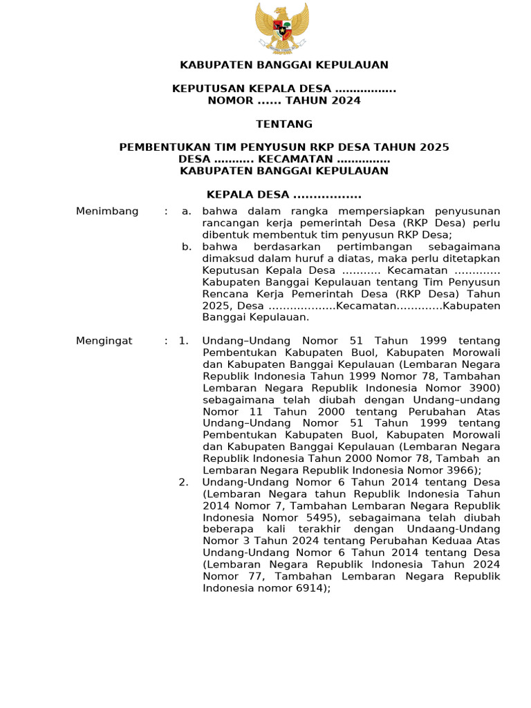 SK TIM PENYUSUN RKPDES TAHUN 2025 Ok | PDF