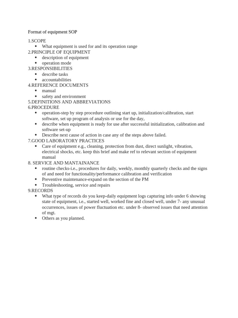 Format of equipment SOP | PDF