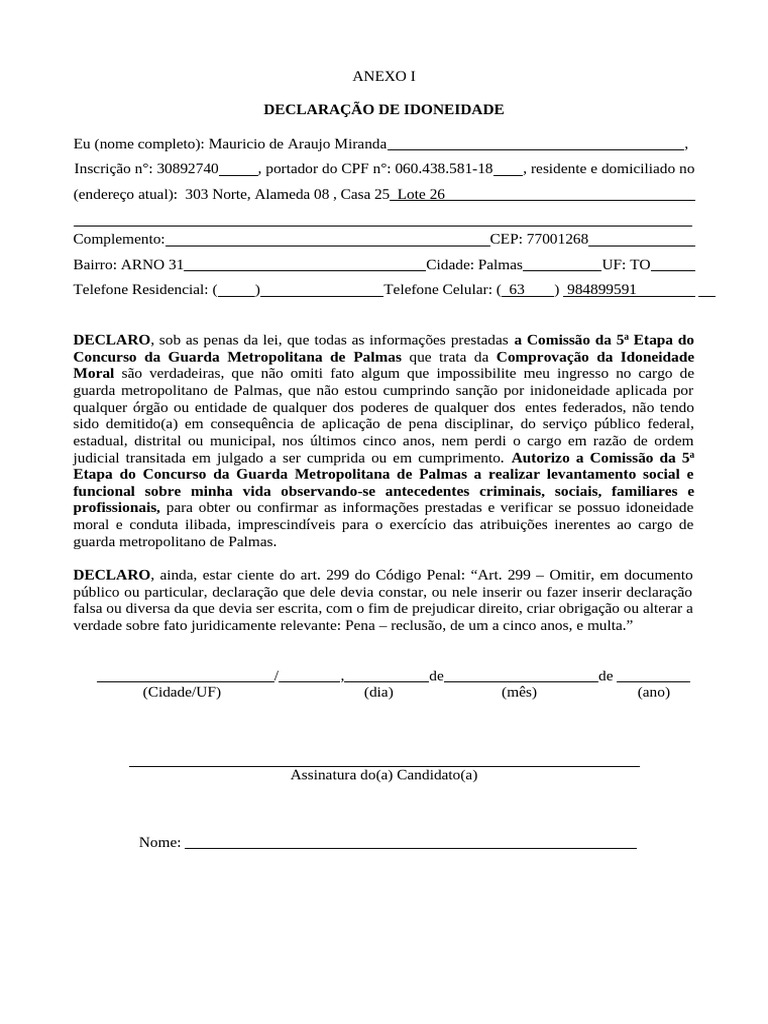 Declaração de Idoneidade | PDF