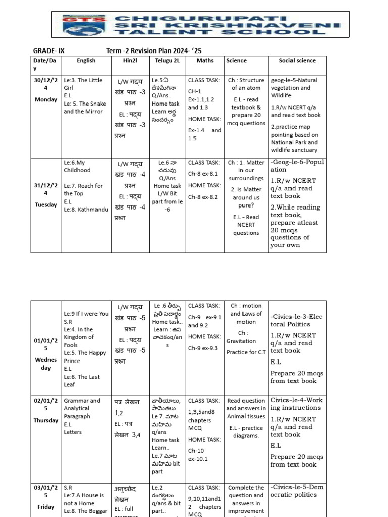 9th Revision Sch-2-1 | PDF | Teaching