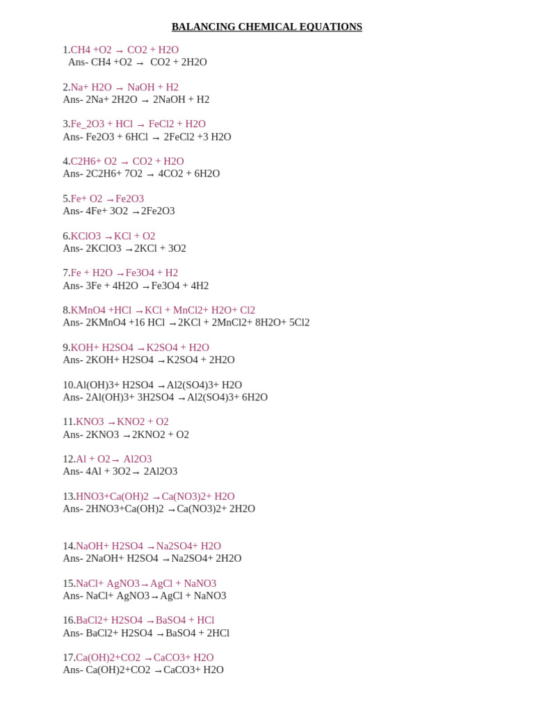 Balancing Chemical Equations | PDF