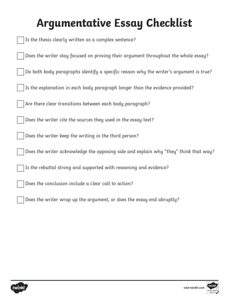 Argumentative Essay Checklist Guide | PDF