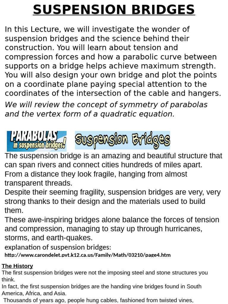 Suspension Bridges Lecture Notes | PDF