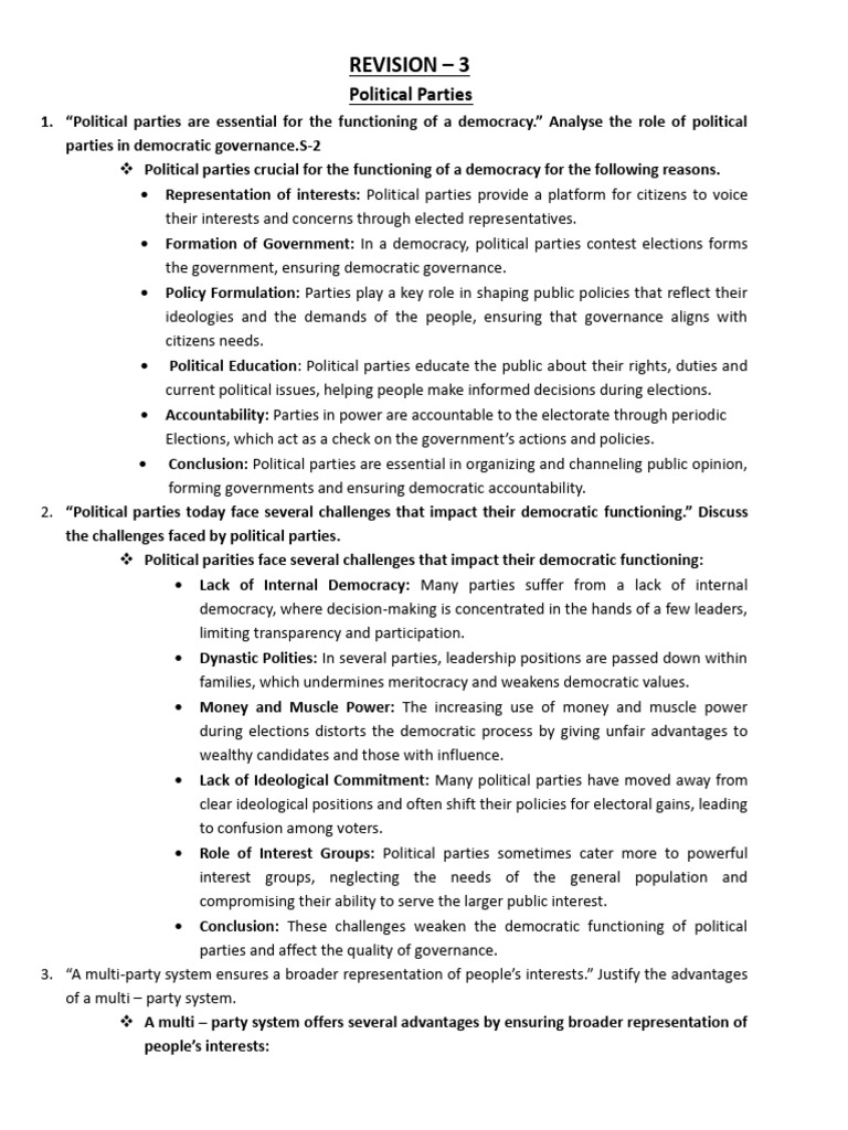 REVISION - 3 class 10 | PDF | Political Parties | Democracy