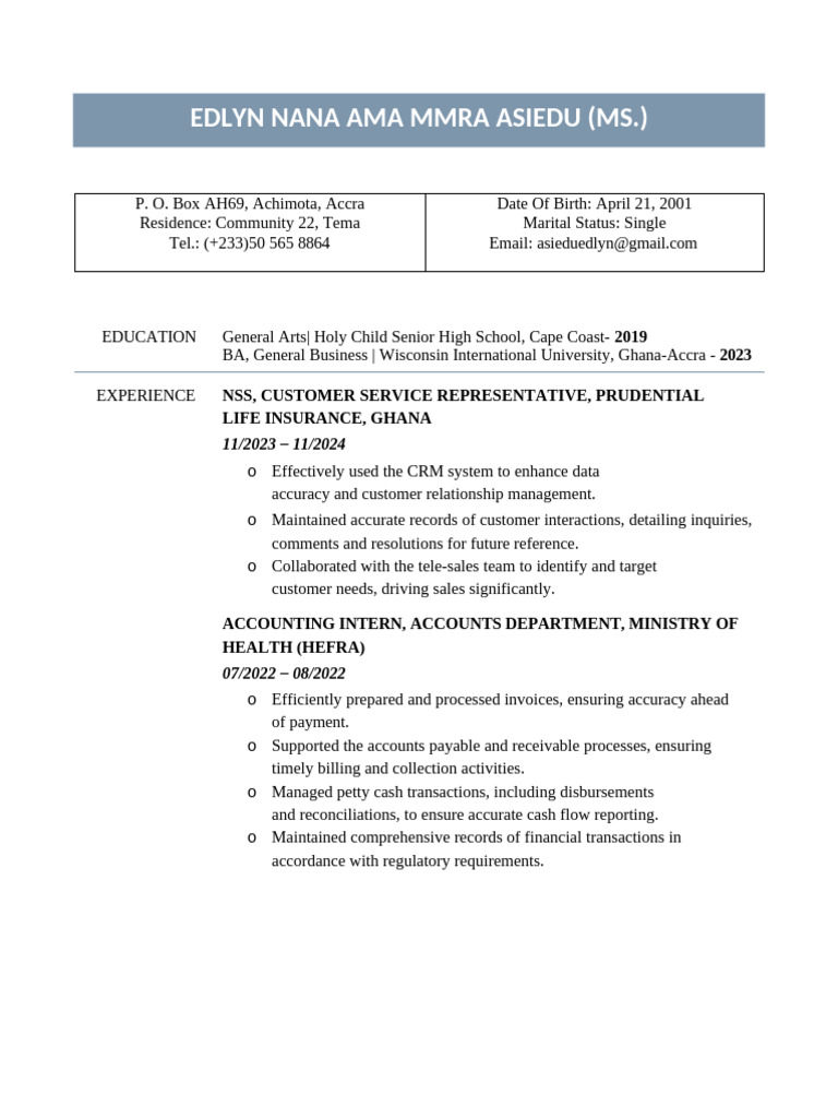 MS._EDLYN_NANA_AMA_ASIEDU_CV[1] Revised | PDF | Customer Relationship Management | Business ...