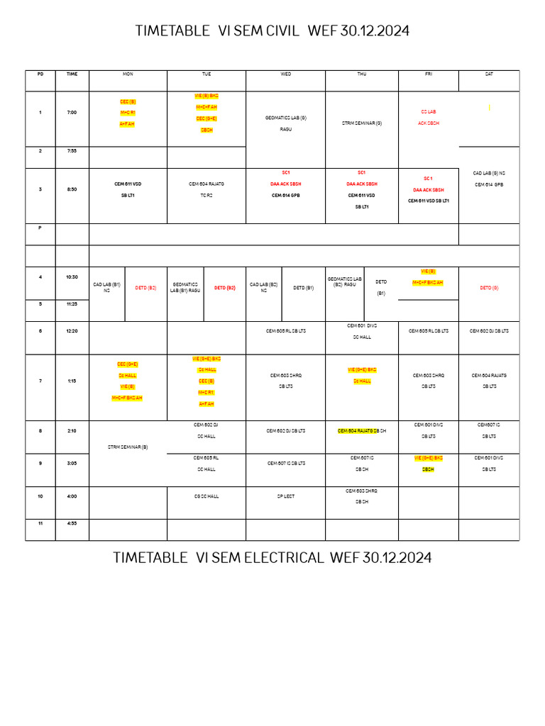 30.12.2024 VI SEM Time Table - Docx - 20241229 - 191544 - 0000 | PDF