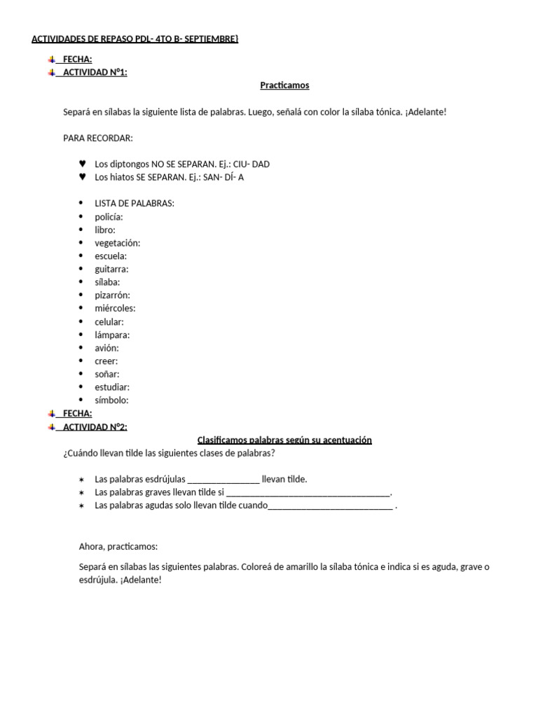 Actividades de Repaso Pdl-Septiembre | PDF
