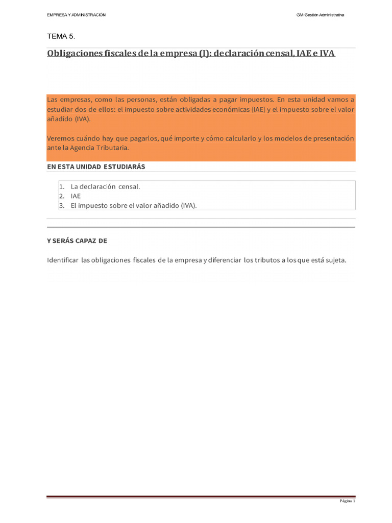 Tema 5 Eya Obligaciones Fiscales de La Empresa i (1) | PDF