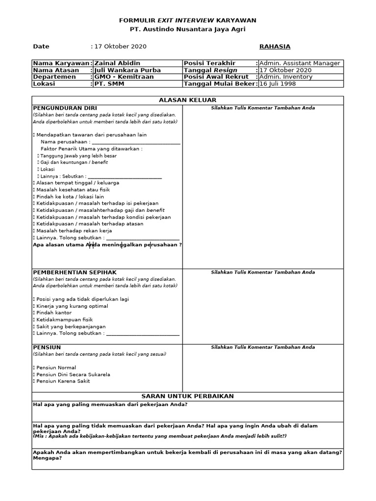 Exit Interview Form | PDF