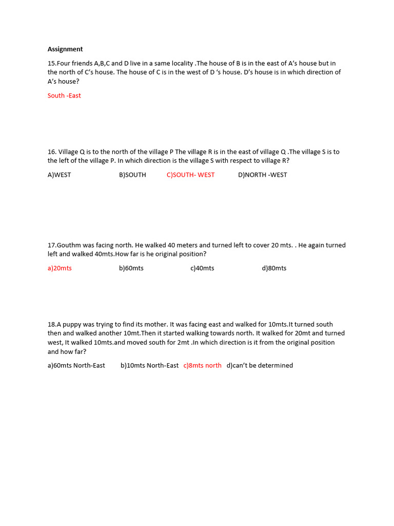 Assignment Directions Answers | PDF